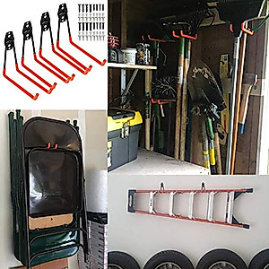 Heavy Duty Garage Storage Utility Double Hooks,Extended Wall Mount Tool Holder Organizer for Ladders,Bike,Chair (4 Pack Orange 7.5" Large U Hook)
