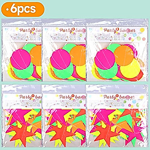 90ft Paper UV Round Neon Garland Stars Neon Streamers Black Light Decorations for Glow Party Supplies and Decorations UV Reactive Neon Party Favors Glow in The Dark Party