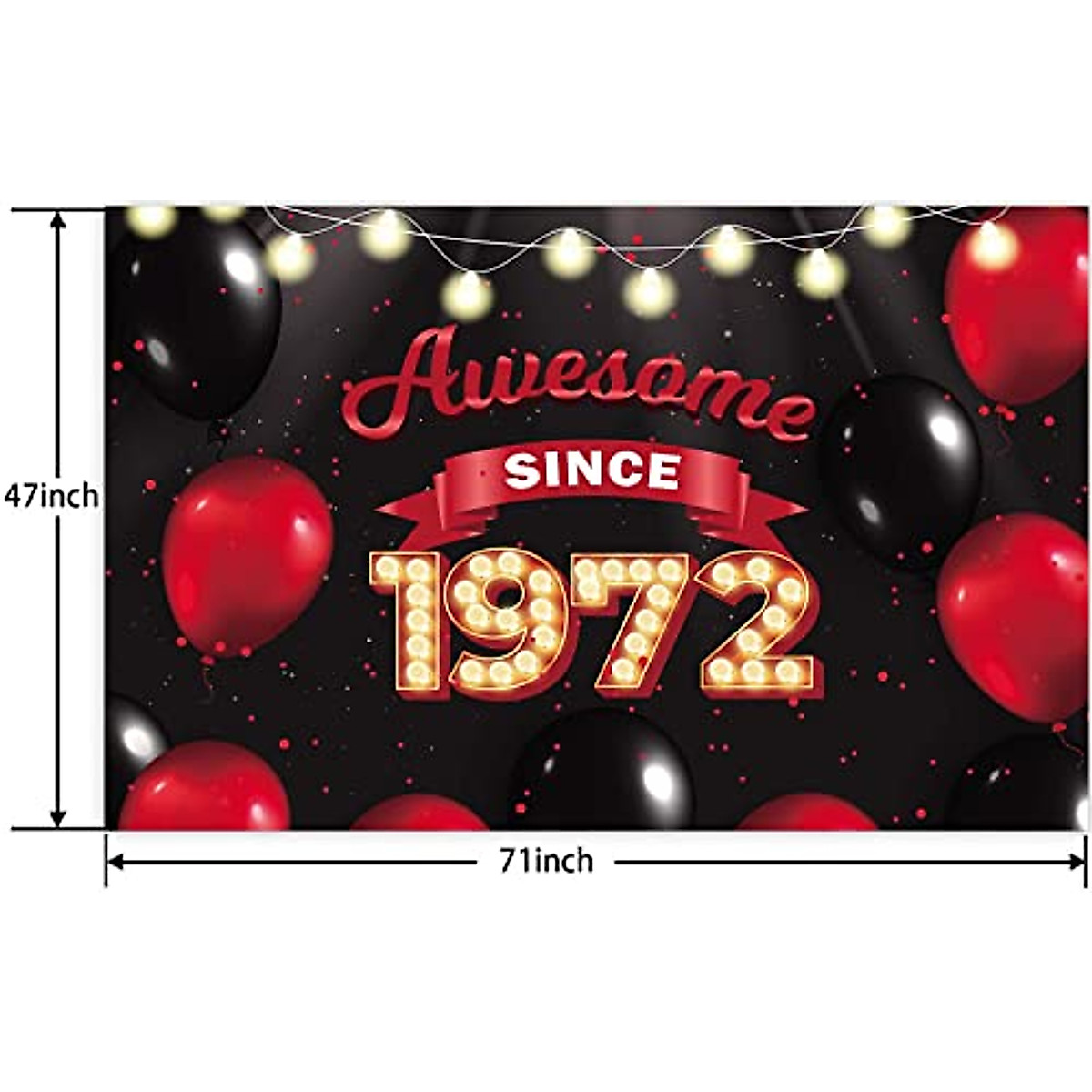 Awesome Since 1972 Happy 50th Birthday Banner Backdrop Red and Black Balloons Cheers to 50 Years Old Theme Decor for Women Men 50th Birthday Party Bday Supplies Decorations Background Glitter Gold