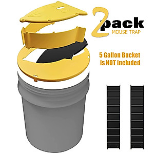 Bucket Lid Mouse Rat Trap, Mouse Catching Tool, Trap Door Style, Multi Catch, Auto Reset, Indoor Outdoor, 5 Gallon Bucket Compatible (Lemon)