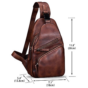 Genuine Leather Sling Bag Chest Shoulder Hiking Backpack Vintage Handmade Crossbody Daypack (Coffee)