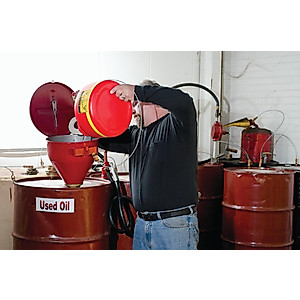 Justrite 2.6 Gallon Drum Funnel for Flammables with Emergency-Fusing Self-Closing Cover, Flame Arrester, and 2" Bung Hole Adapter, Made in The USA, 08207