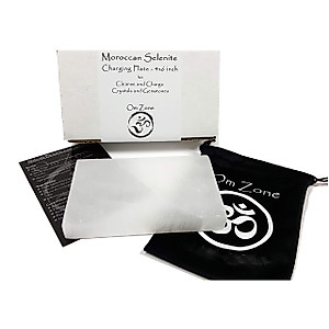 Om Zone Selenite Charging Plate for Cleansing Crystals & Healing Stones, Meditation, Reiki, Protection Crystals, Spiritual Gift (4, 6" Square)