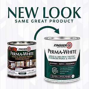 Zinsser 02774 PERMA-WHITE Mold & Mildew Proof Interior Paint, Quart, Eggshell White
