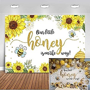 Mocsicka Bee Baby Shower Backdrop Sunflower Sweet Honeycomb Baby Shower Photo Backdrops Bumblebee Bee Day Photography Background (7x5ft)