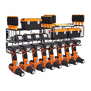 VZINO 2 Sets Power Tool Organizer for Tool Storage, Drill Holder Wall Mount with Screwdriver Holder, Heavy Duty Garage Tool Organizers and Storage, Utility Tool Shelf Rack for Grinder, Tool Box