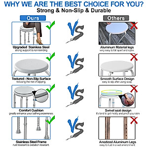UGarden Upgraded Heavy Duty Stainless Steel Small Shower Chair for Inside Shower, Safety Anti-Slip 370lbs Shower Stool for Inside Bathtub, Gray Round Shower Stool w/Grab Bar, Bath Seats for Elderly