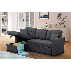 Sleeper Sofa with Pull Out Couch, Sleeper Couch with Storage Chaise, Small Sectional Sofa Lounge Couch 3 Seater Reversible Sofa Couch for Living Room, Bedroom,Apartment