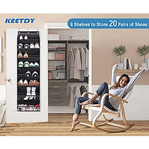 KEETDY Over the Door Shoe Rack for Door Fit 20 Pairs Sneakers Large Hanging Shoe Organizer for Closet Door Storage Boots, Black