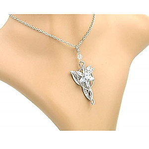XHBTS 3 Set Lord of the Ring Elven Leaf Aragorn Arwen Evenstar Pendant Chain Necklace Princess Chain Engraved Gold Tone The Ring Pendant Necklace for Fans Cosplay Costume Jewelry