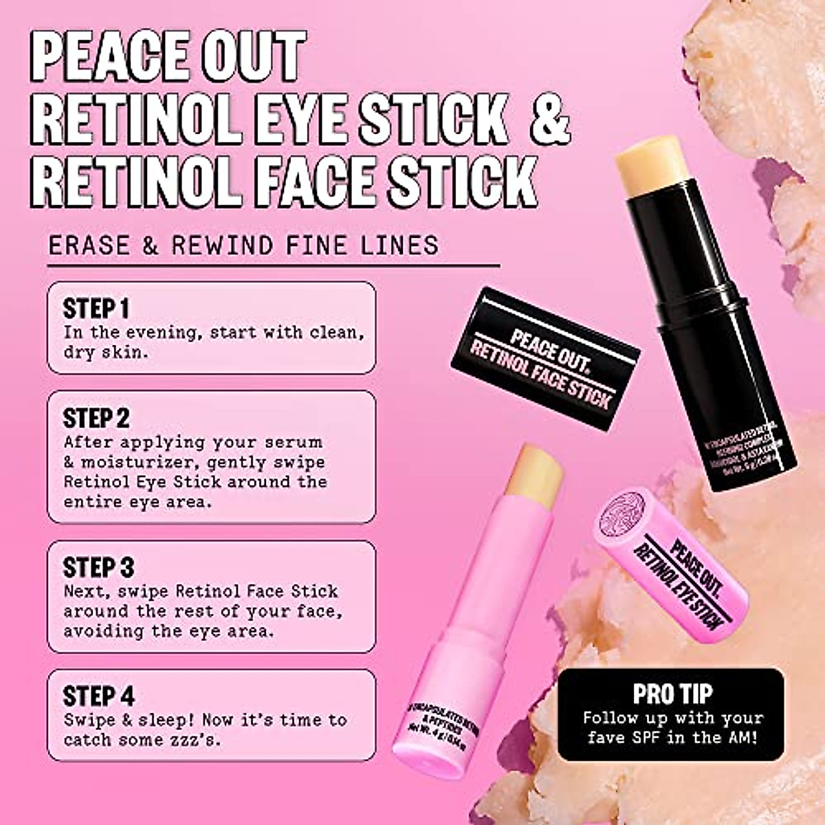 Peace Out Skincare Retinol Eye Stick | Daily Under Eye Retinol Serum Balm in Convenient Stick | Reduces Fine Lines, Wrinkles, Dark Circles and Milia with Peptides and Astaxanthin (.14 oz)  