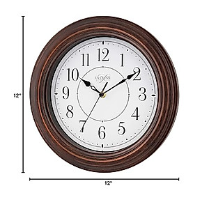 La Crosse Technology 404-2630W 12 Inch Evelyn Quartz Wall Clock with Silent Movement, 12", Brown