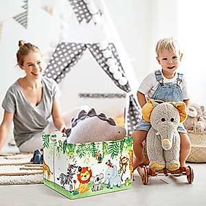 Clastyle Friendly Animals Party Nursery Storage Bins for Toys Books Rectangle Elephant Koala Monkey Safari Storage Basket Kids Collapsible Baby Gift Baskets for Bedroom, 15.7 * 11.8 * 11.8 in