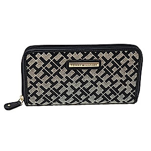 Tommy Hilfiger Women's Logo Jacquard Zip Around Wallet Clutch Bag - Black