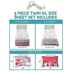 Franco Collectibles Squishmallows Bedding Super Soft Microfiber Sheet Set, Twin XL, College Dorm Essentials (Officially Licensed Product)