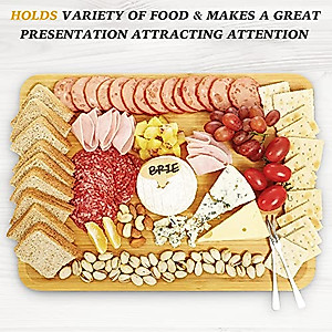 IPOW Cheese Board and Knife Set, Premium Bamboo Charcuterie Cheese Platter Cutting Board for Cheese Lovers Family Gatherings, Gifts for Mom, for Wedding Registry Housewarming Anniversary and Birthday