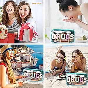 Iqimott Preppy Patch Clear Makeup Bag, Women Chenille Letter Cosmetic Bag for Travel, Nylon Waterproof Organization Outdoor Zipper Pouch Toiletry Bag for Women Girls(Green)