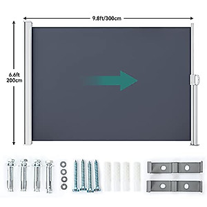 YITAHOME 118''X 78'' Retractable Side Awning Folding Privacy Screen Privacy Fence Waterproof UV-Resistant Privacy Awning Outdoor for Garden, Deck, Patio, Pools, Balcony, Gray