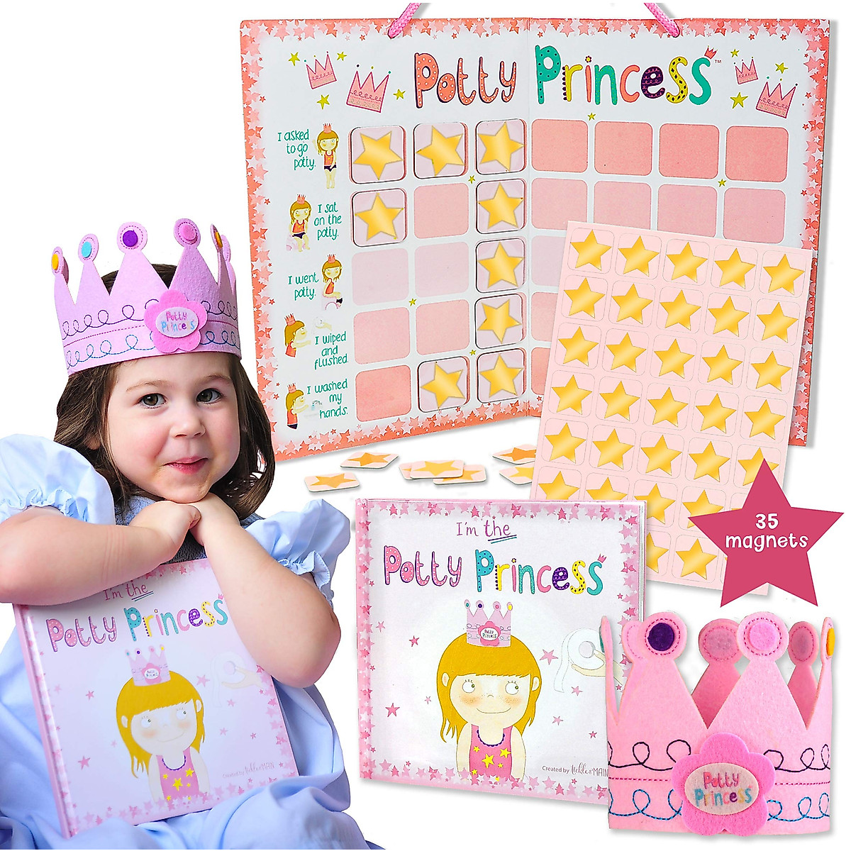 Tickle & Main Princess Potty Training Gift Set with Book, Potty Chart, Star Magnets, and Reward Crown for Toddler Girls