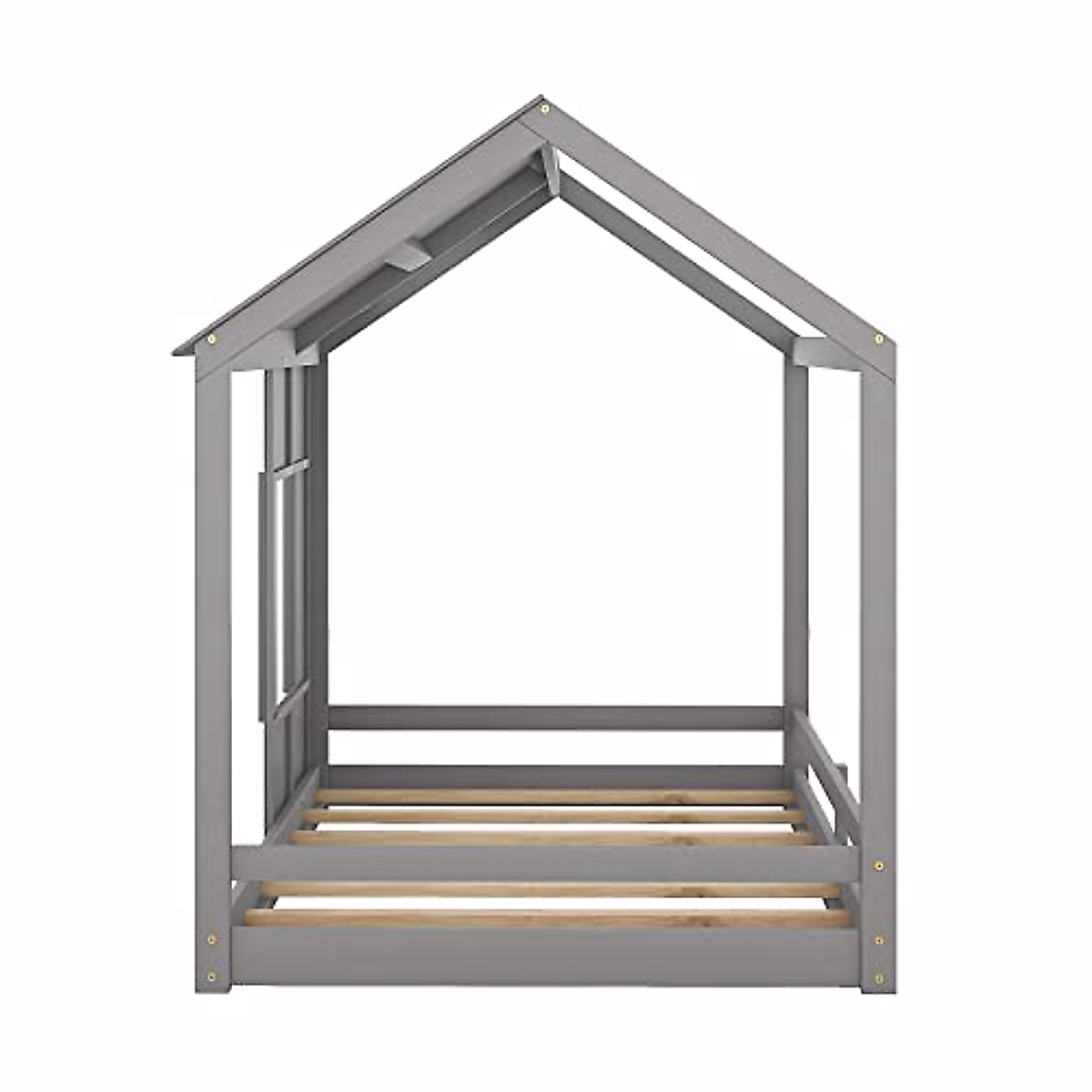 VilroCaz Playhouse Design Montessori Floor Bed Twin Size Kids Bed, Wood House Bed Tent Bed Platform Bed with Roof and Window for Kids Girls Boys, Strong Sturdy Wood Slats Support