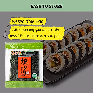 CHOI's 1 Organic Roasted Seaweed, Gim, Sushi Nori/ (50 full sheets)/ Product of Korea/ Gold Grade- Vegan, Keto, Gluten Free, Full of Fiber, Vitamin, Mineral, High protein, Omega 3's