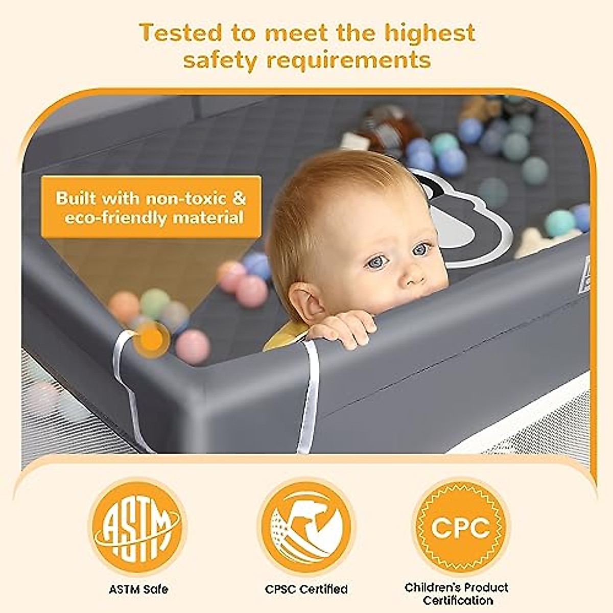 Baby Playpen for Babies and Toddlers with Mat, 50x50 inch Large Baby Playard No Gaps for Indoor & Outdoor, Playpen with Bag, with Playmat, Anti-Slip Base, Li'l Pengyu