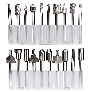 Wolfride 20Pcs Rotary Tool Router Bits 1/8" Shank Rotary Bits for Wood Carving