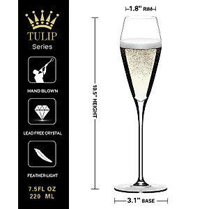 AOOE Champagne flutes glass Set of 4,Hand Blown Crystal Wedding Flutes Glasses,Perfect for Christmas Day,Wedding, Anniversary,10.5", 7.5 Oz, Clear…