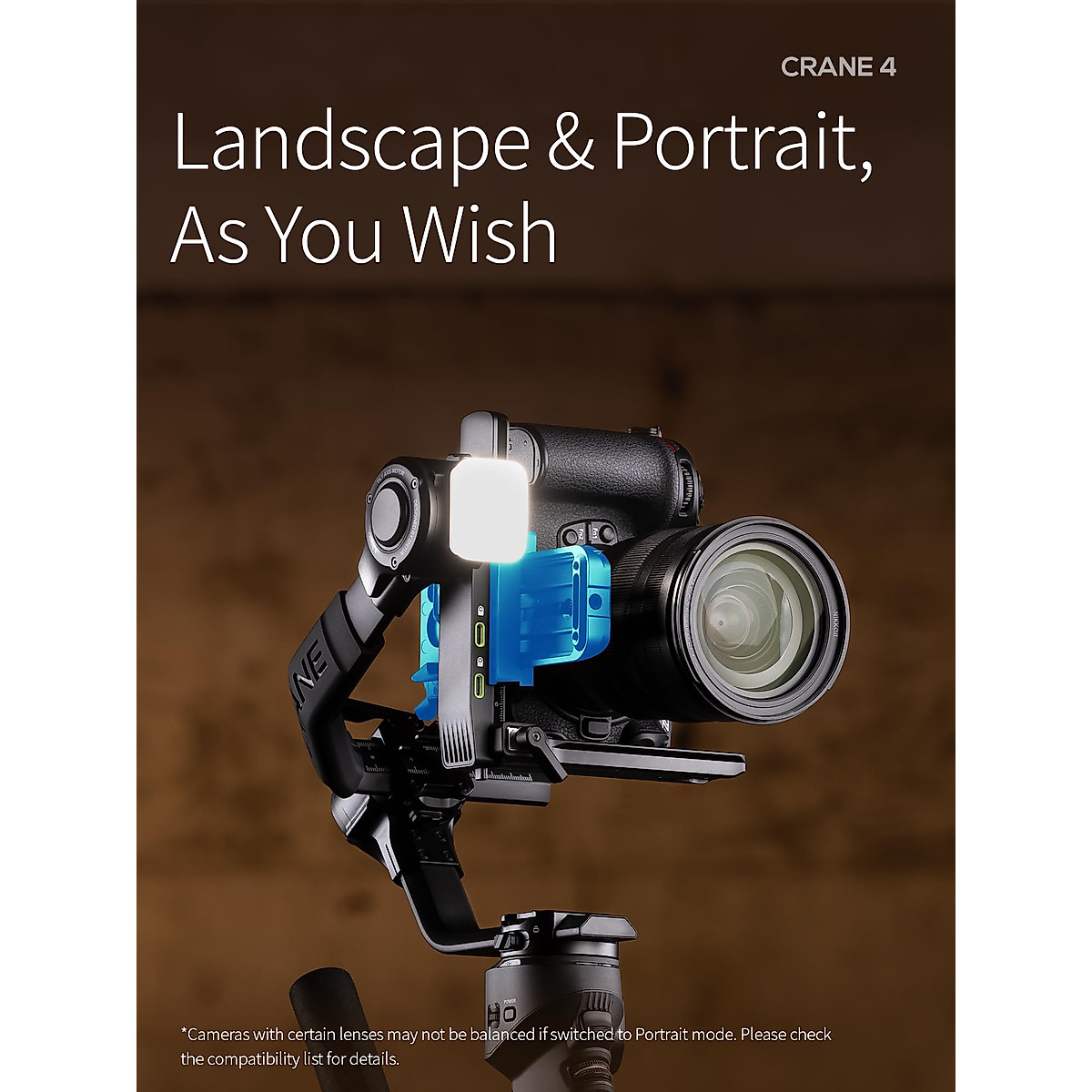 ZHIYUN Crane 4 Combo, 3-Axis Gimbal Stabilizer for DSLR and Mirrorless Camera, Nikon Sony Panasonic Canon Fujifilm BMPCC 6K, Fill Light, PD Fast Charge