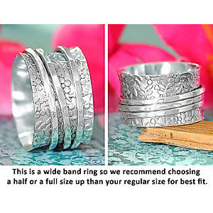 Boho-Magic 925 Sterling Silver Spinner Flowers Ring for Women Fidget Anxiety Relief Ring Band