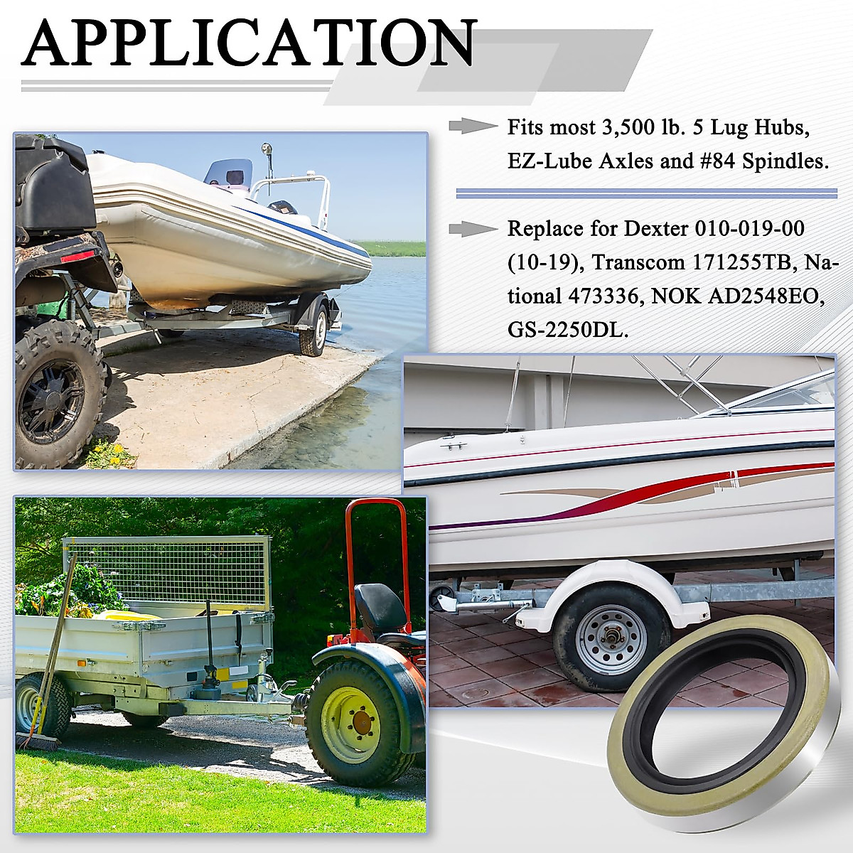 4Pcs Trailer Axle Hub Wheel Grease Seals with 4Pcs Cotter Pins Replace for Dexter 010-019-00 (10-19) Transcom 171255TB National 473336, ID 1.719'' x OD 2.565'' Double Lip Seals, 3500 lbs #84 Spindle