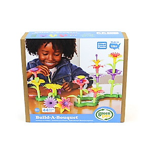 Green Toys Build-a-Bouquet, 4C - 44 Piece Pretend Play, Motor Skills, Building and Stacking Kids Toy Set. No BPA, phthatates, PVC. Dishwasher Safe, Recycled Plastic, Made in USA.