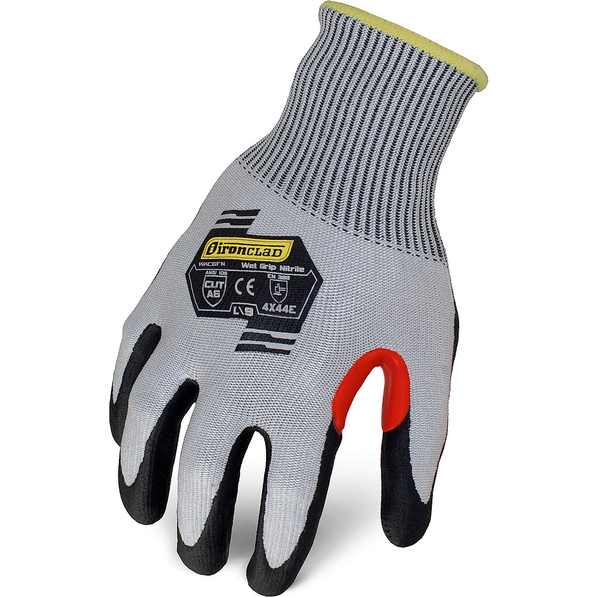 Ironclad mens Work Glove COMMAND ILT A6 FOAM NITRILE, Grey/Black/Red, Large US