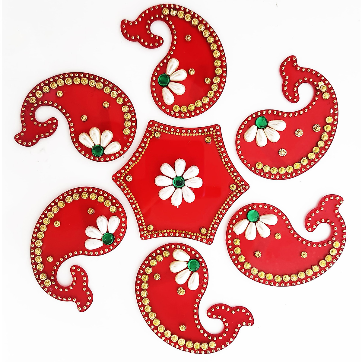 ARTISENIA Handmade Red Dolphin Acrylic Diwali Rangoli Floor Decorations Table Decoration Studded Stones Sequins Traditional Festive Home Door Décor | Floor Wall Stickers RJV-002