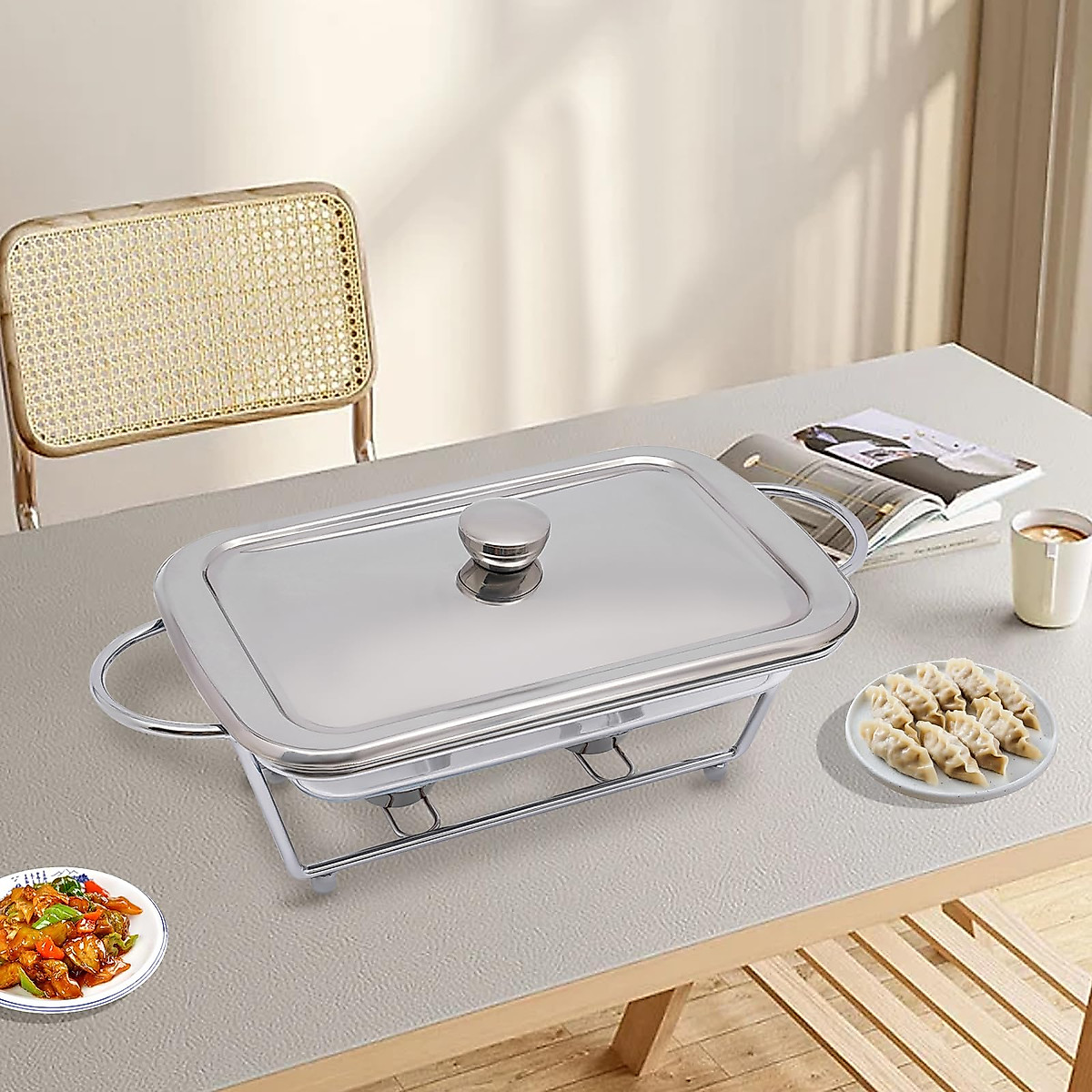 Chafing Dish,Buffet Set Warming Tray,Buffet Server,Scheuerschale,Buffet Set Warming Tablett,Buffetserver,Food Warmer for Parties Buffets,Catering Food Warmers,Rectangular Chafing Dish Buffet,Silver