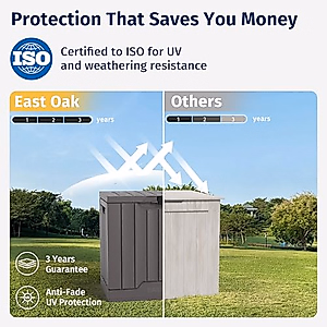 EAST OAK Outdoor Storage Box | 31 Gallon Deck Box Indoor and Outdoor Use | Waterproof Resin Storage Bin with Latch for Patio Cushions, Gardening Tools | UV Resistant | Deep Grey