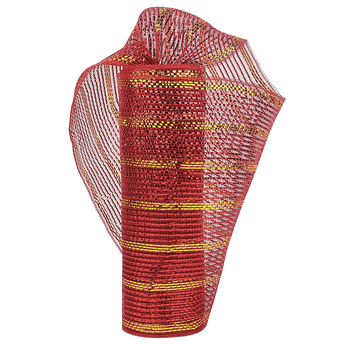 MEEDEE 10 Inch Mesh Ribbon Red and Gold Christmas Deco Mesh Metallic Red Mesh Ribbon with Metallic Gold Stripes 10 Yards Christmas Mesh for Wreaths Christmas Mesh Ribbon for Christmas Tree