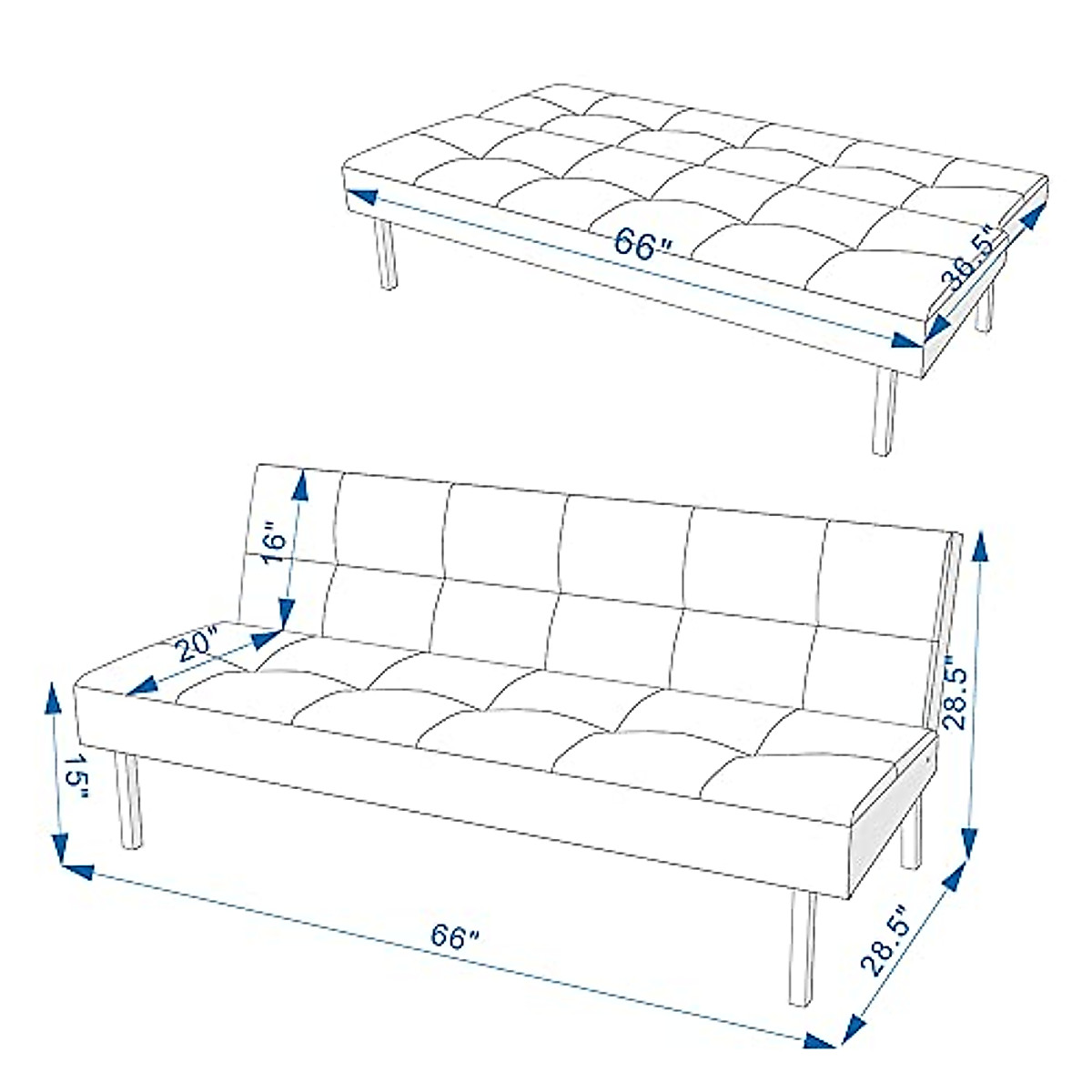 Panana Convertible Sofa Bed Modern Folding Recliner Futon Sofa for Small Living Room, Cream