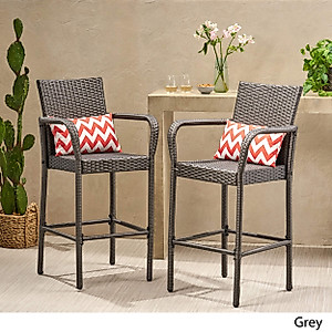 Christopher Knight Home Delfina Outdoor Wicker Barstools, 2-Pcs Set, Grey