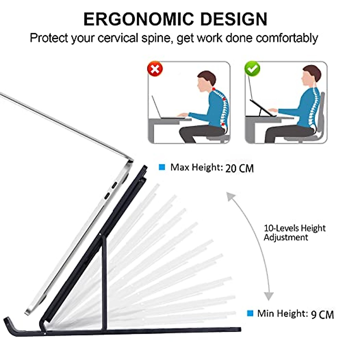 Uniwit 10- Levels Adjustable Laptop Notebook Stand Holder, Foldable Portable Plastic Riser Laptop Holder, Ventilated and Lightweight Compatible for MacBook, Laptop, Notebook Computer,Tablet(Black)
