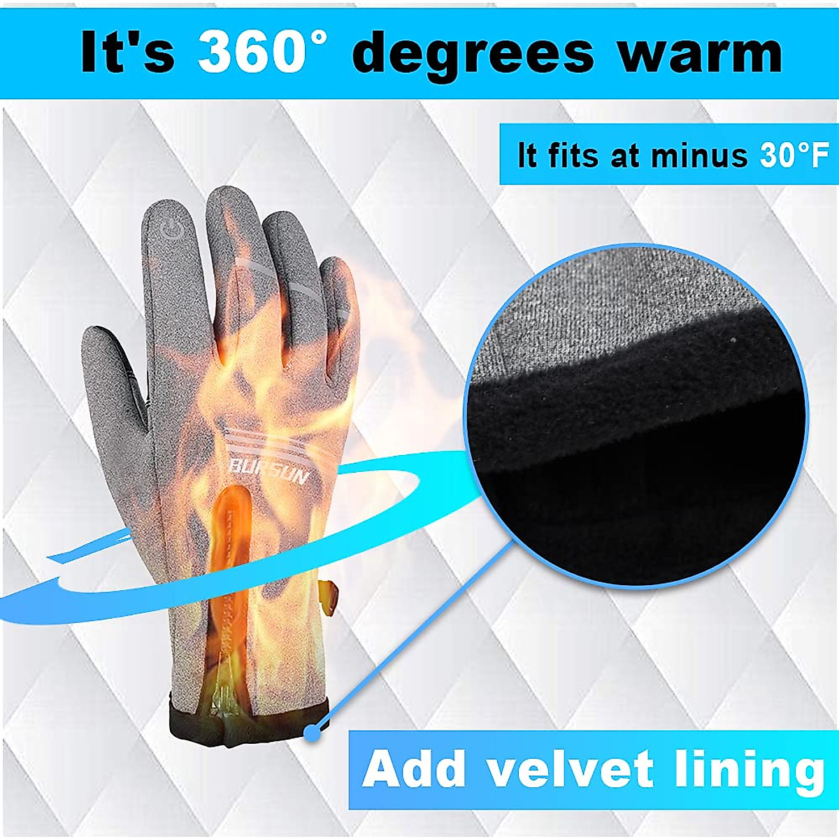 BURSUN Winter Gloves, Windproof Waterproof Warm Touchscreen Gloves Men Women, Outdoor Winter Thermal Gloves for Cycling Riding Running Work