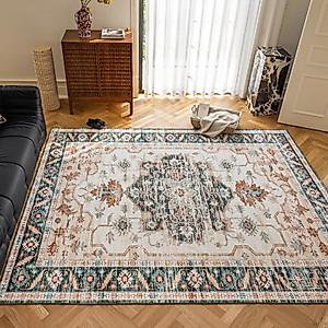 OMERAI Rug 8x10 Area Rug for Bedroom Washable Rug for Living Room Kitchen Dining Room Rugs Non-Slip Home Decor Carpet Faux Wool Rug Large Modern Art Ultra Soft Blue Area Rug-Chic