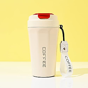 Mosdos Insulated Travel Coffee Mug, Spill Proof 14oz Stainless Steel Coffee Cup with Lid,Vacuum-Sealed Portable Thermos Cup for On-the-Go,Reusable Coffee Tumbler,Gift for Men and Women-White