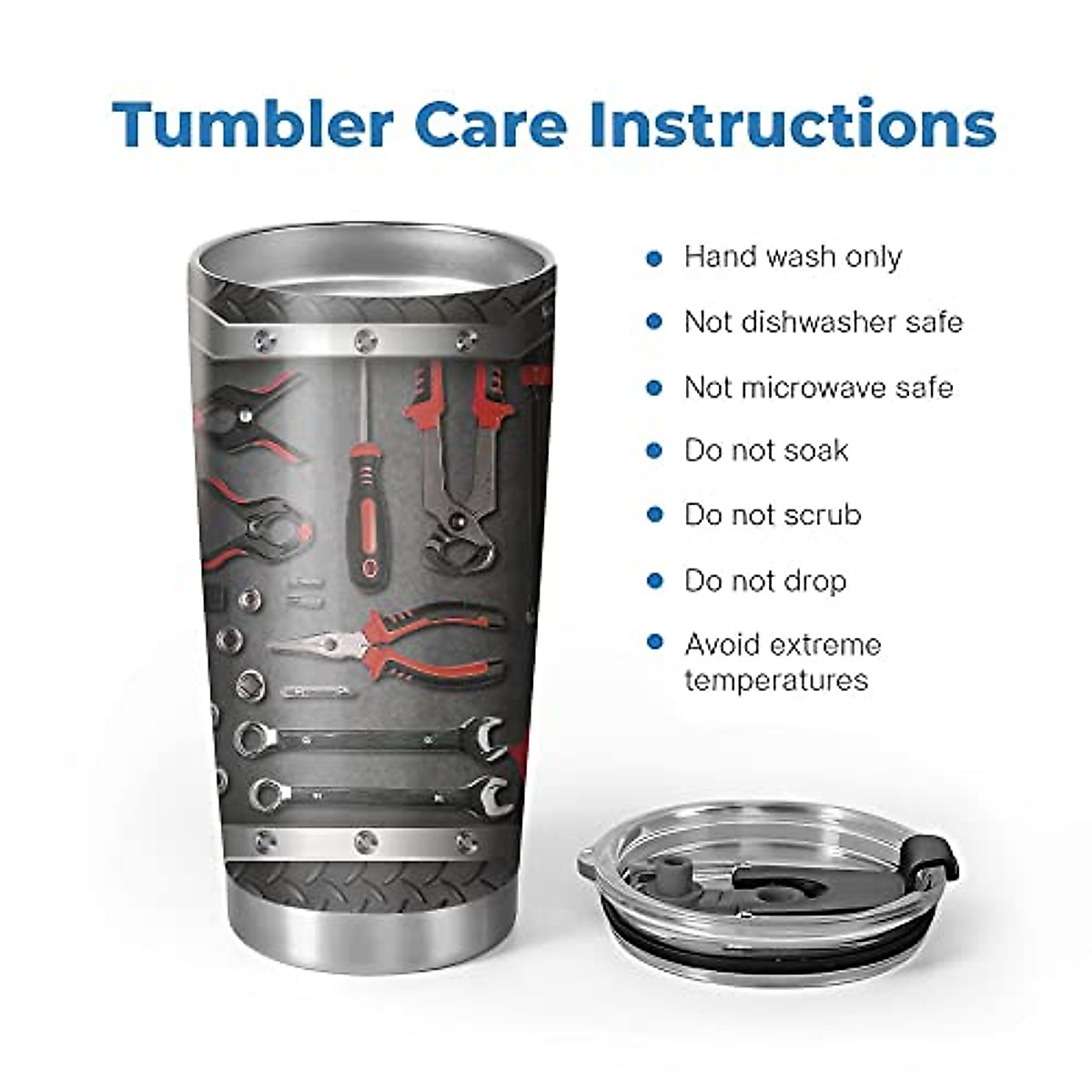 Personalized Mechanic Tools Box Tumbler, Wrench Gifts for Dad Grandpa Husband Uncle on Fathers Day Valentine Anniversary Christmas - Insulated Stainless Steel Mechanic Coffee Travel Mug with Lid 20Oz