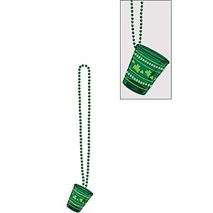 St. Patrick's Day Bead w/Plastic Bling Shot Glass Necklace | 20" | Green |1 Pc.