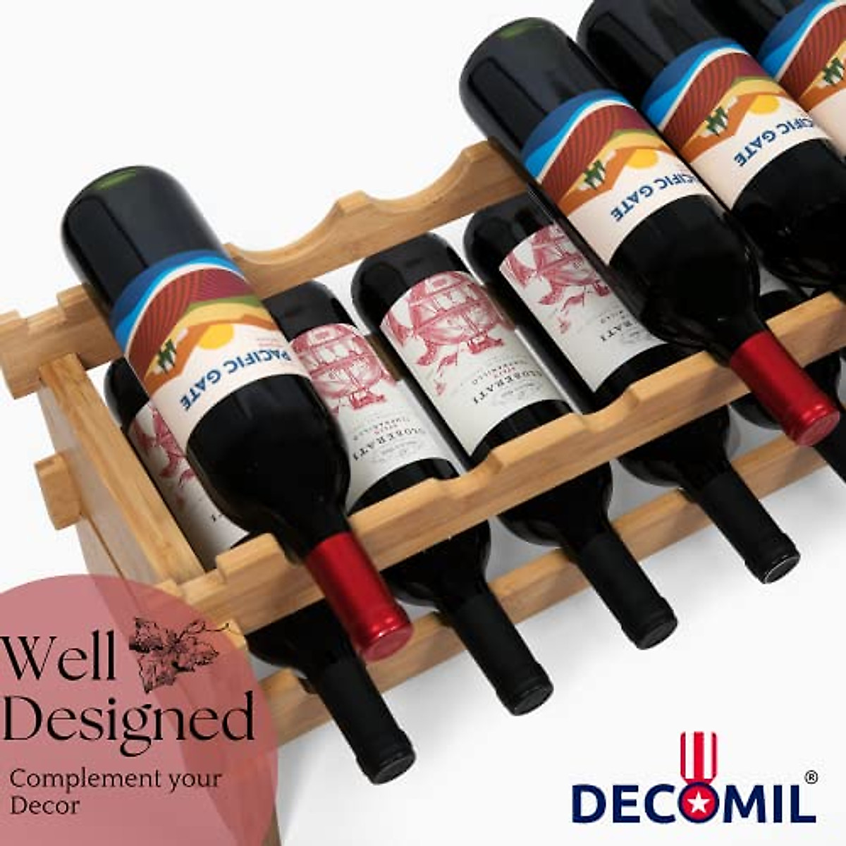 DECOMIL - 18 Bottle Wine Rack | Wine Rack Stand | Modular and Stackable | Wine Bottle Organizer for Countertop (9 Bottle)