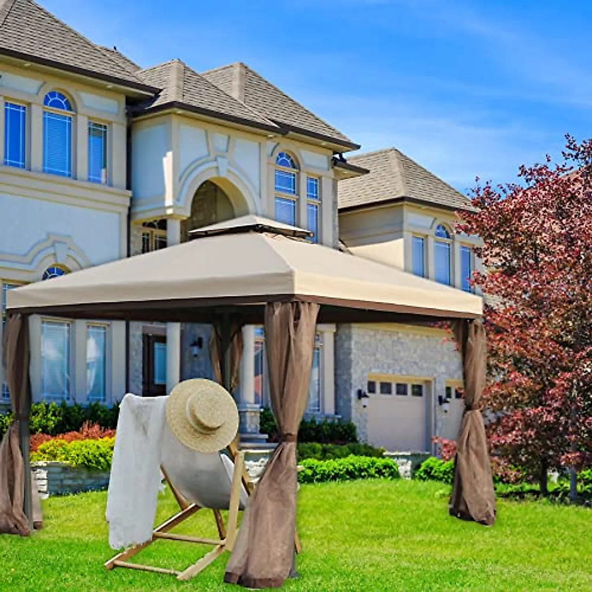 Sunshine Outdoor Replacement Gazebo Mosquito Netting 4 Panels with Zipper for Garden Patio Backyard (12'x12', Coffee)(Netting Only)