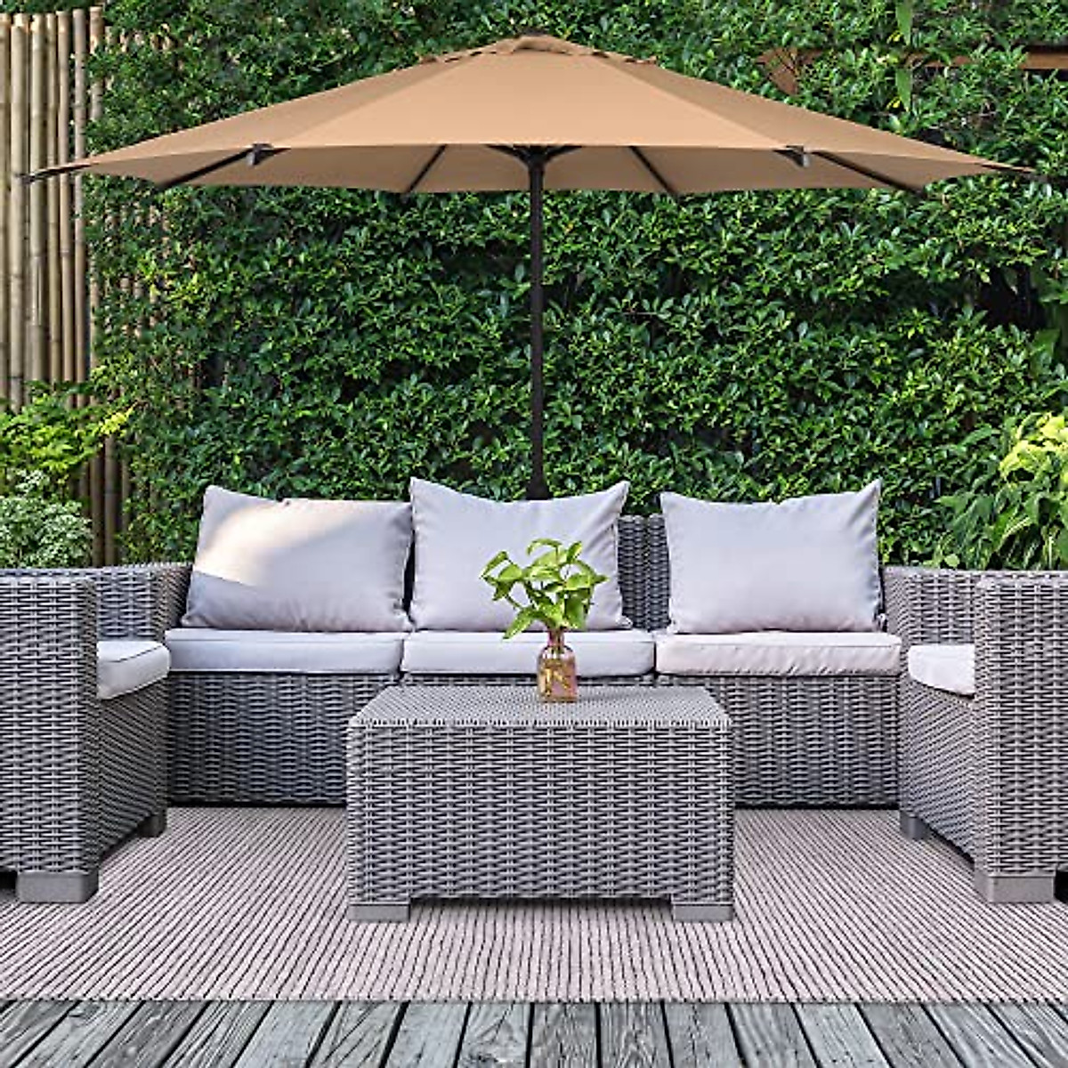 Abba Patio 11ft Patio Umbrella Market Outdoor Table Umbrella with Push Button Tilt and Crank, 8 Ribs, UV Protection, Tan