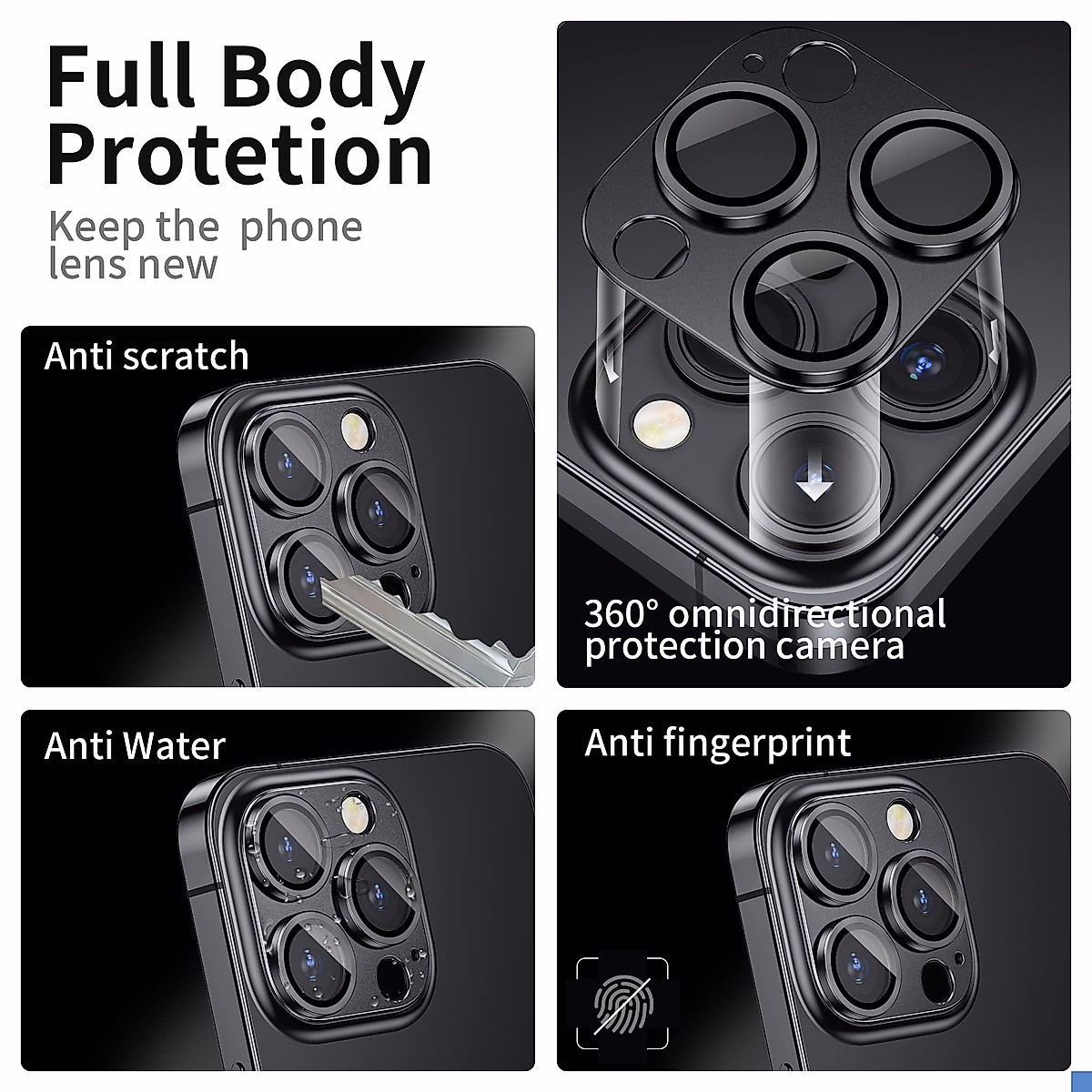 Mansoorr Camera Lens Protector for iPhone 14 Pro/iPhone 14 Pro Max, Alloy Metal Camera Cover with Tempered Glass Screen Protector Accessories,Black 2 Pack