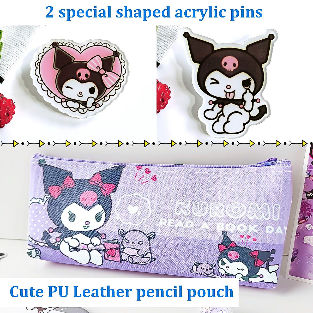 Koiswim Cute School Supplies Kawaii Stationery Gift Set, Including Gel Pens Notebook Pencil Cse Stickers Pins Badge Lanyard Sticky Note Bookmark (K)